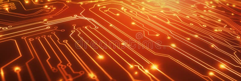 Orange Circuit Board Pattern with Glowing Lines on a High-tech Digital ...