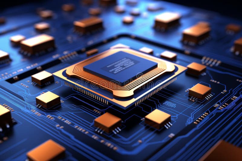 Orange Circuit Board with Processor Chip in Closeup View Isolated on ...
