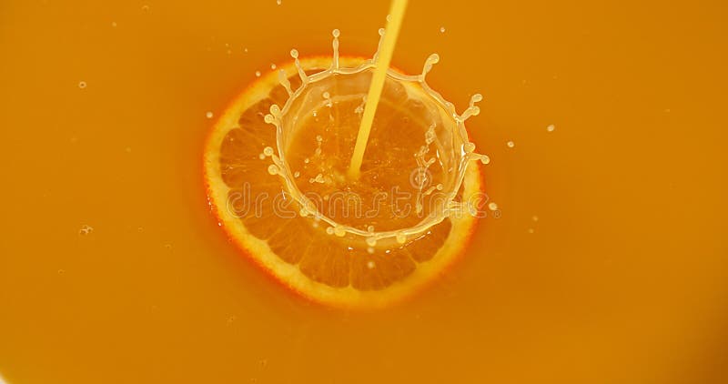 Orange, Citrus Sinensis, Fruit Falling into Orange Juice Stock Image ...