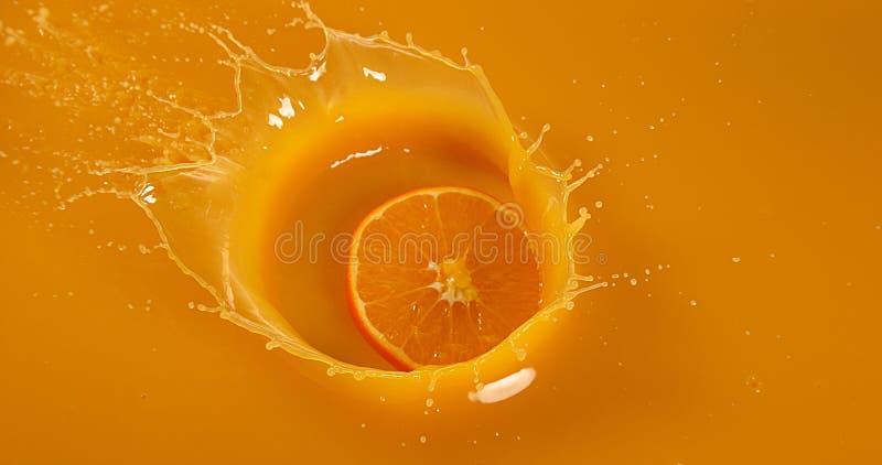Orange, Citrus Sinensis, Fruit Falling into Orange Juice Stock Image ...