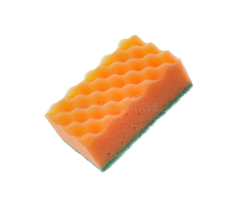 Orange Cleaning Sponge with Abrasive Green Scourer Isolated on White ...