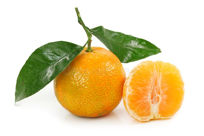 Orange Clementine or Minneola Tangelo with Slices and Green Leaves ...