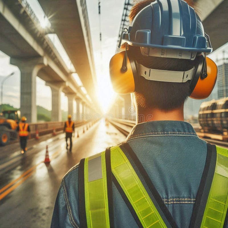 Work Safety from Nose Polution, a Worker Equipped with Ear Protection ...