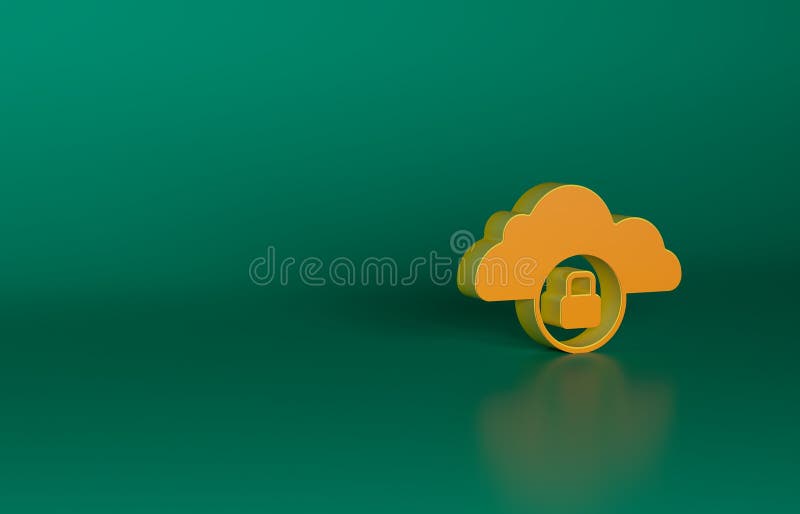 Orange Cloud Computing Lock Icon Isolated on Green Background. Security, Safety, Protection ...