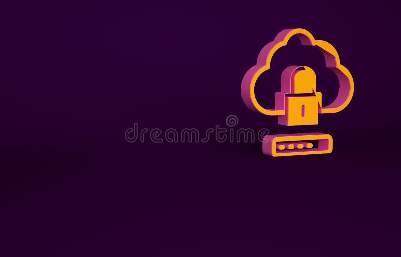 Orange Cloud Computing Lock Icon Isolated on Purple Background. Security, Safety, Protection ...