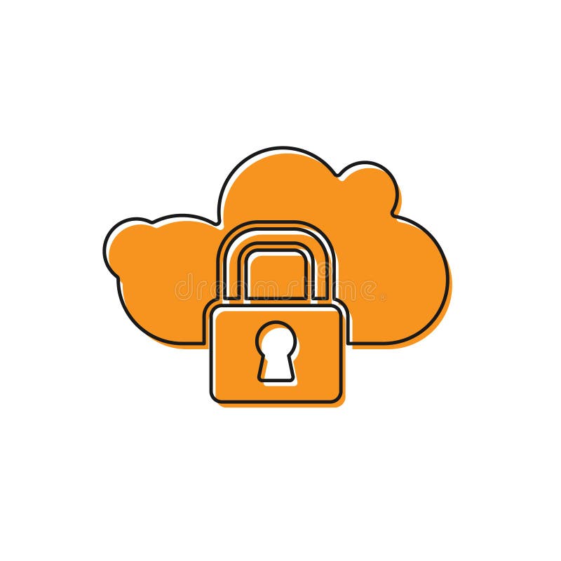 Orange Cloud Computing Lock Icon Isolated on White Background. Security ...