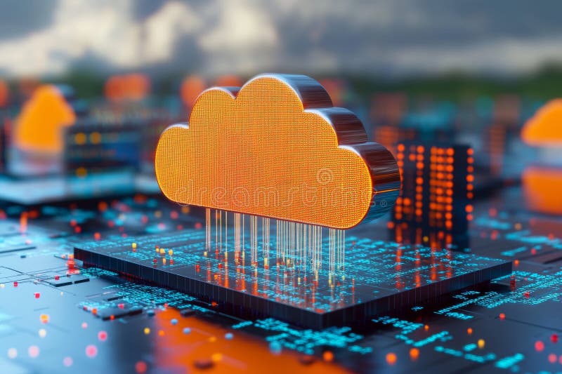 Orange Cloud Icon on Digital Grid Symbolizing Cloud Computing Secure ...