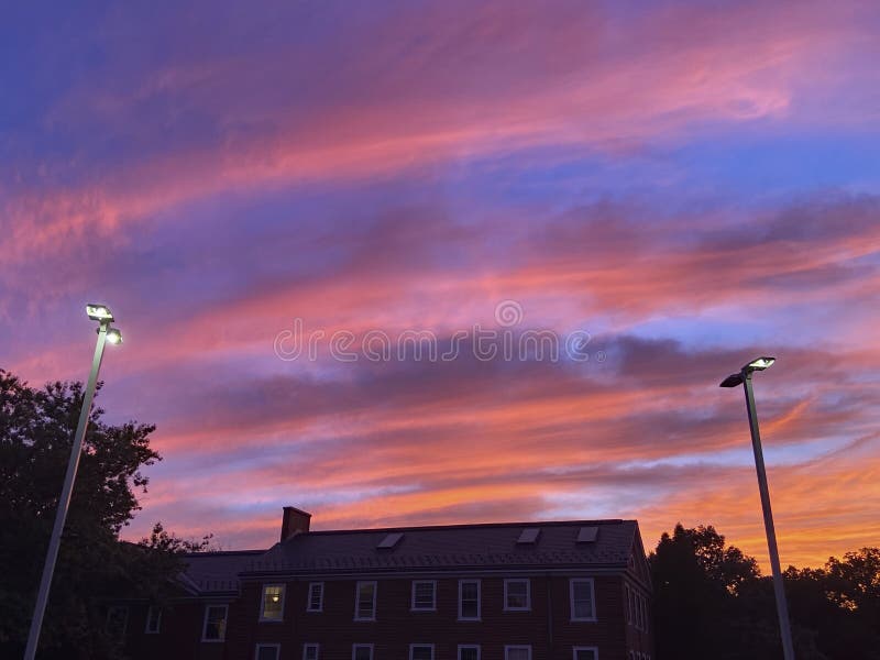 Orange Clouds and Blue Sky Sunset in September in Fall Stock Photo ...