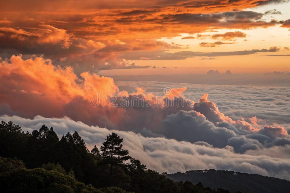 Orange Clouds in the Sky Above Cloud Inversion Stock Illustration ...