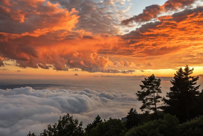 Orange Clouds in the Sky Above Cloud Inversion Stock Illustration ...