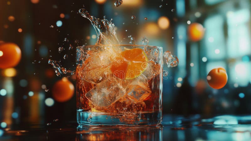 Orange Cocktail Splash in a Glass at a Bar Stock Illustration ...
