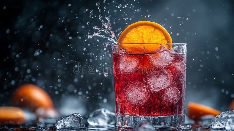Orange Cocktail Splash in a Glass with Ice Cubes. Stock Image - Image ...
