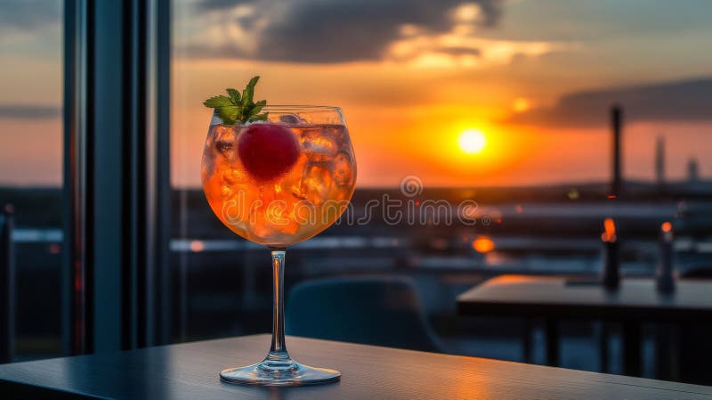 Orange Cocktail at Sunset Rooftop Bar Stock Illustration - Illustration ...
