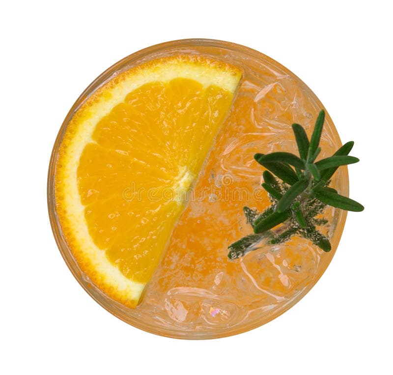 Orange Cocktail with Cherry and Mint Top View Isolated on White Stock ...