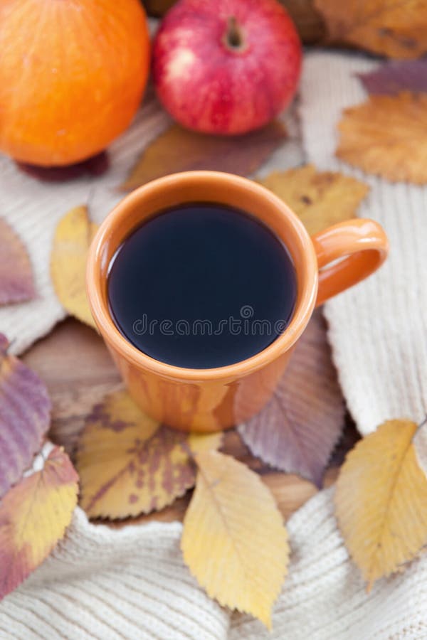 Orange Coffee Cup on the Autumn Fall Leaves Stock Photo - Image of ...