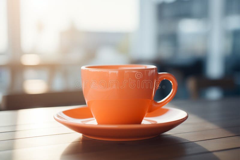 Orange Coffee Cup Rests Peacefully on a Tabletop Surface Stock ...