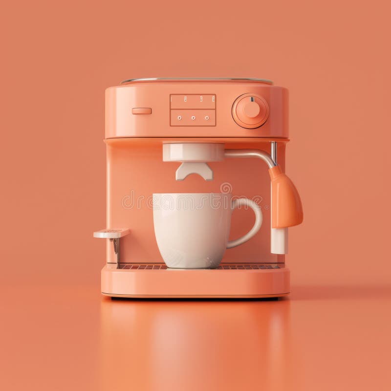 Orange Coffee Machine with White Mug in 3D Render Stock Illustration ...