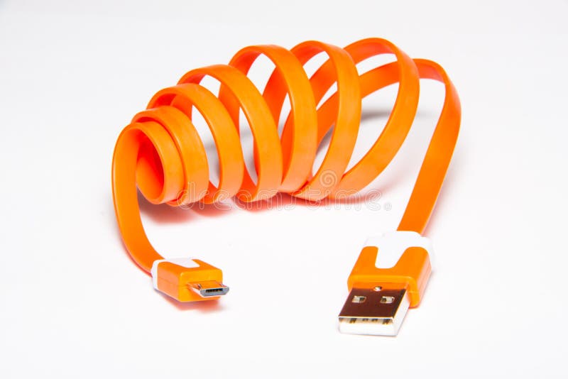 Orange coiled USB cable stock photo. Image of electronic - 108007560