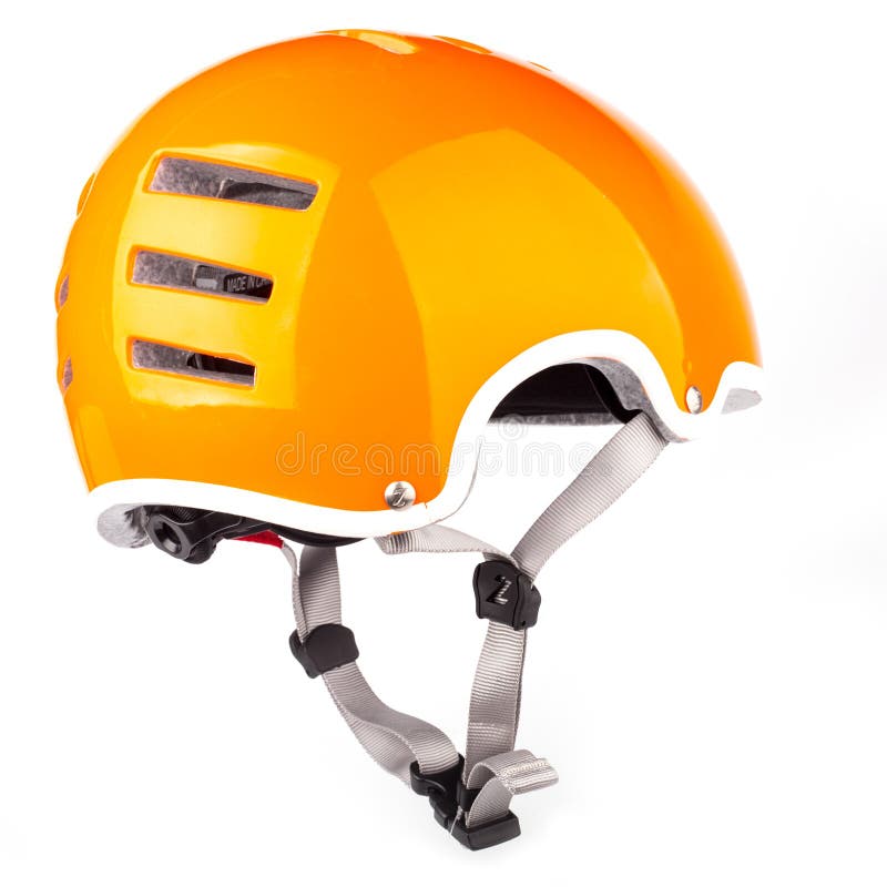 Orange Color Bicycle Helmet Stock Photo - Image of protection, single ...
