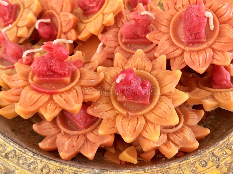 Stack of Fancy Candles in Buddhist Temple Stock Photo - Image of ...