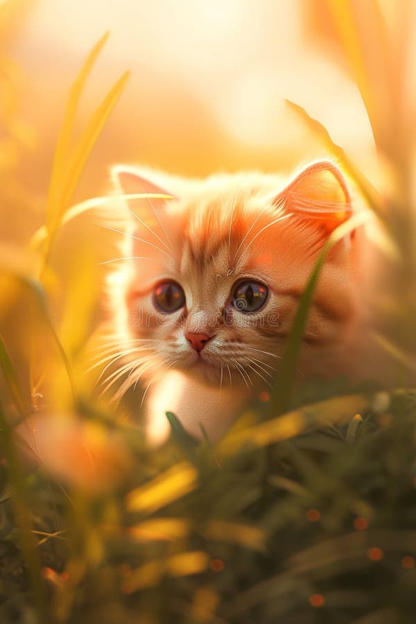 Orange Color Cat with Playing Stock Illustration - Illustration of cute ...