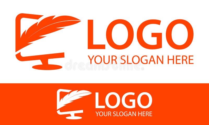 Orange Color Feather Abstract Computer Screen Logo Design Stock Vector ...