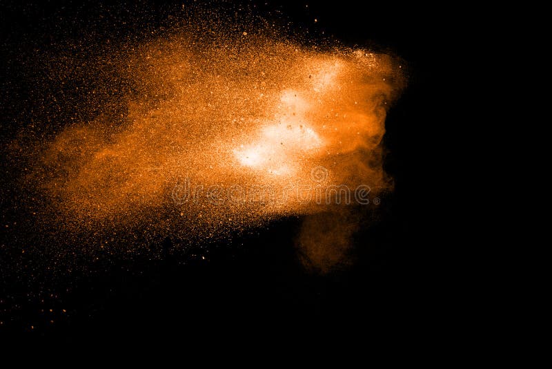 Orange Color Powder Explosion on Black Background Stock Image - Image ...