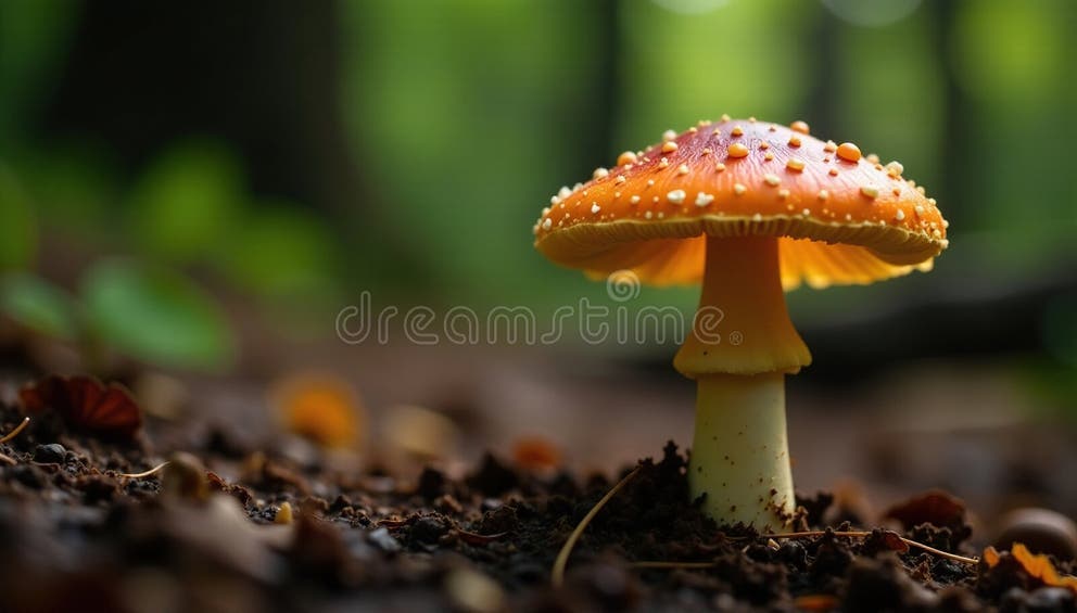 Orange Colored Toadstool with a Rounded Cap and Short Stem on the ...