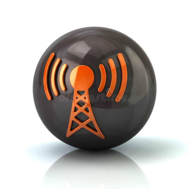 Orange Communication Tower Icon On Black Glossy Sphere Stock ...