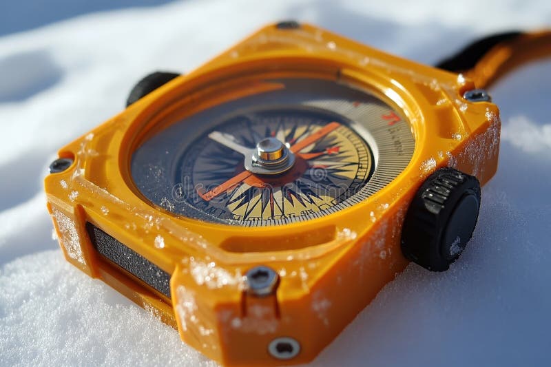 Orange Compass Covered in Frost on Snow Stock Illustration ...