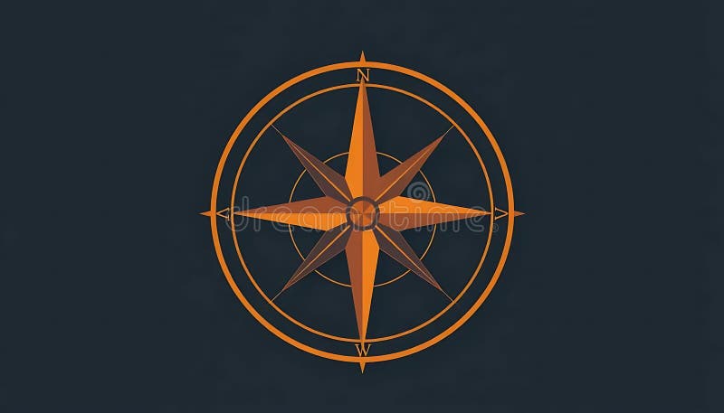 Orange Compass Rose Design on Dark Background Stock Illustration ...