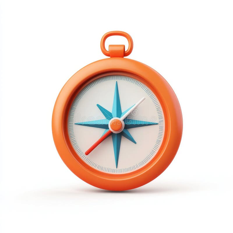 Orange Cartoon Compass, 3D Render, Navigation Tool Stock Illustration ...