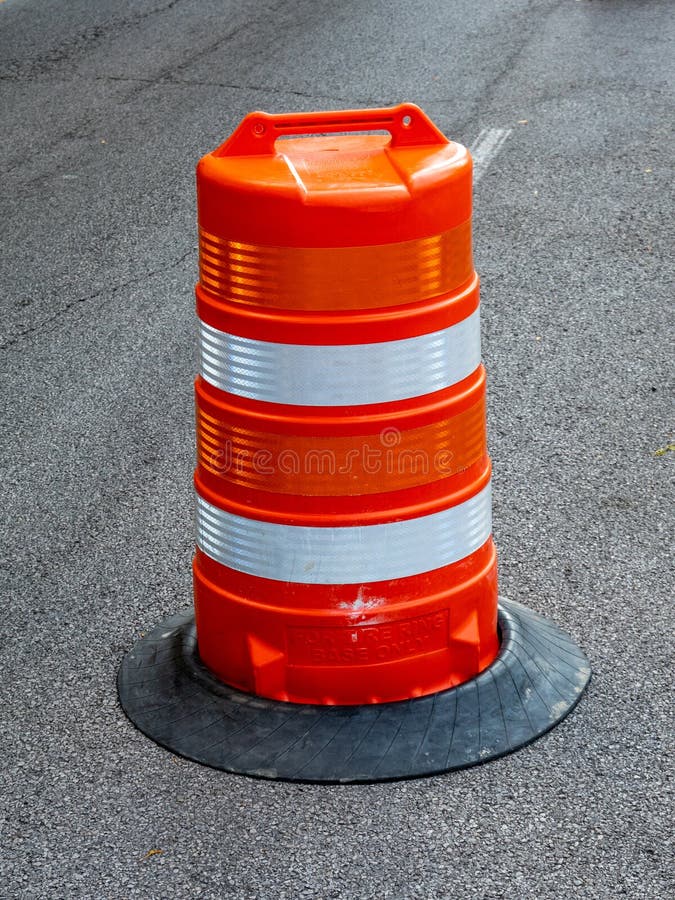 Orange Construction Barrel stock image. Image of obstacle - 159206619