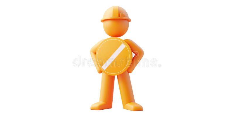 Orange Construction Worker Icon with Shield Isolated on Transparent ...
