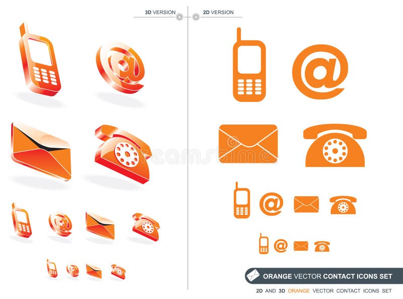 Orange contact icons set stock vector. Illustration of phone - 18352873