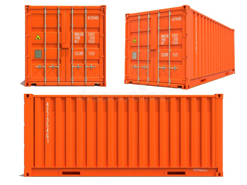 Orange Container in 3D Isolated on White. Stock Photo - Image of ...