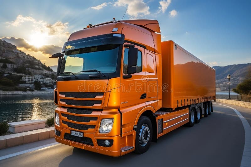 Orange Container Truck Transporting Freight Stock Illustration ...