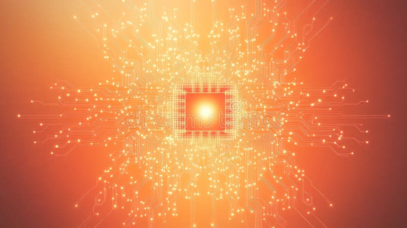 Orange Cpu is Processing Data with Connections and Bright Core Stock ...