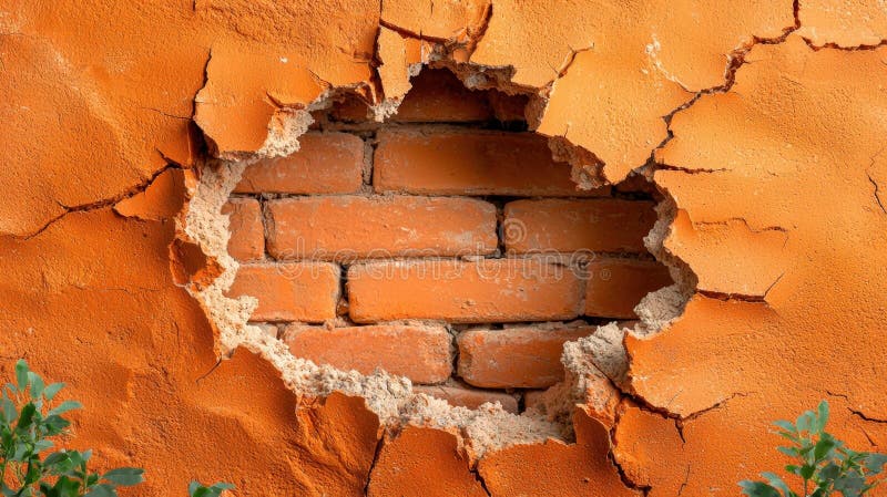 The Orange Cracked Wall Has a Significant Hole in the Center Stock Illustration - Illustration ...