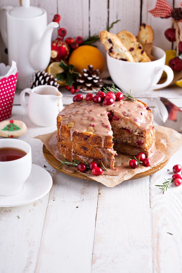 Orange and Cranberry Christmas Cake with Glaze Stock Image - Image of ...