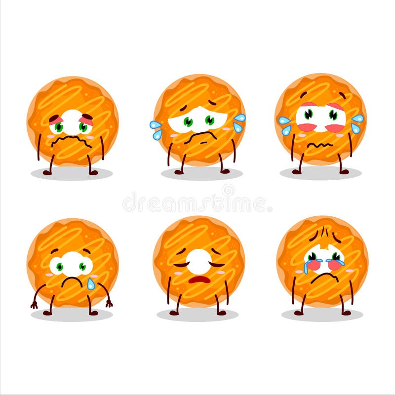 Orange Cream Donut Cartoon Character with Sad Expression Stock Vector ...