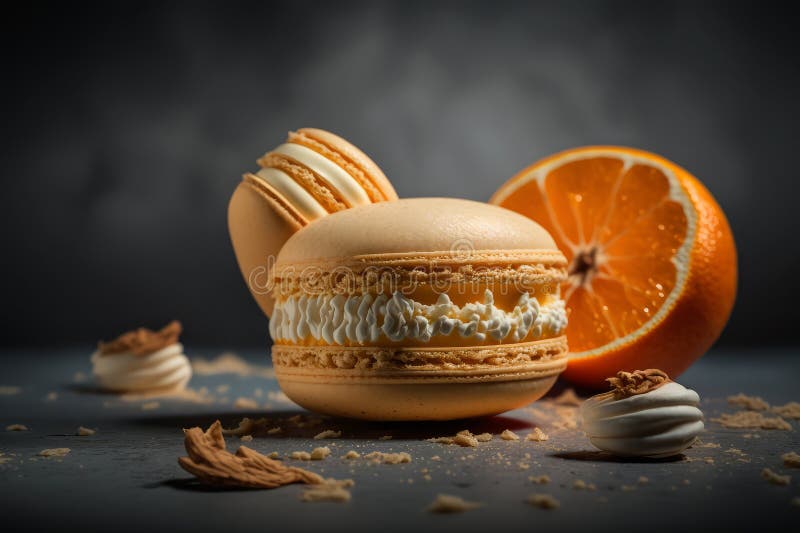 Orange Cream Macaron with a Crispy Outer Shell Generative AI Stock ...