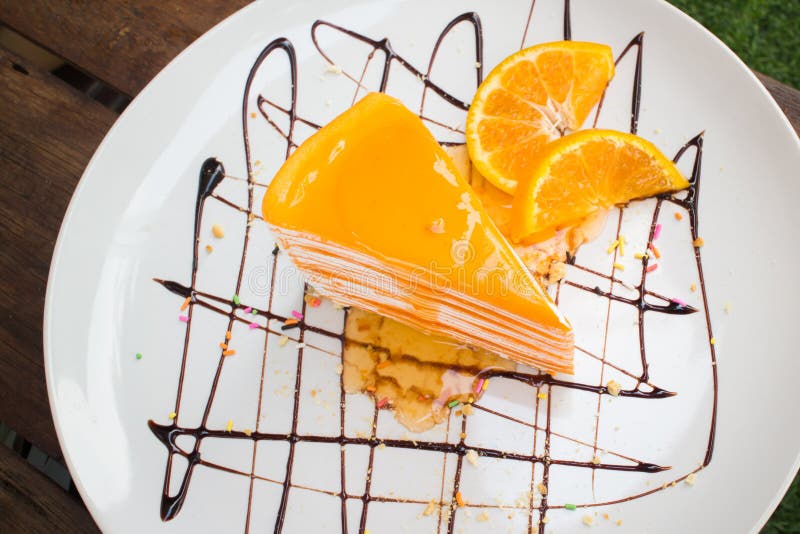 Orange crepe cake stock photo. Image of decoration, birthday - 67955694
