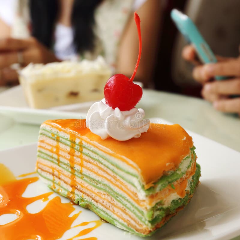 Orange crepe cake stock photo. Image of breakfast, european - 39935888
