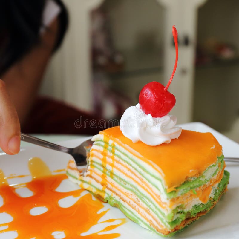 Orange crepe cake stock image. Image of breakfast, drink - 40277357