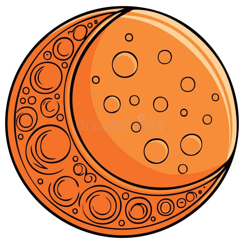 Orange Crescent Moon Icon with Surface Craters and Decorative Circles ...