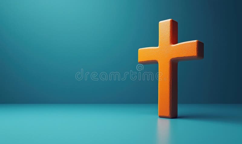 Orange Cross on Blue Background with Minimalist Design for Religious ...