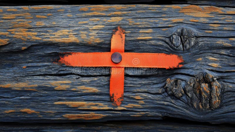 Orange Cross Mark on Weathered Grey Wood Stock Illustration ...