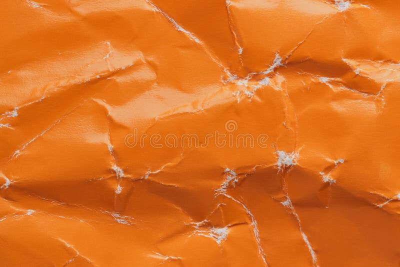 Orange Crumpled Paper with Folds Texture Cut Out on White Background ...