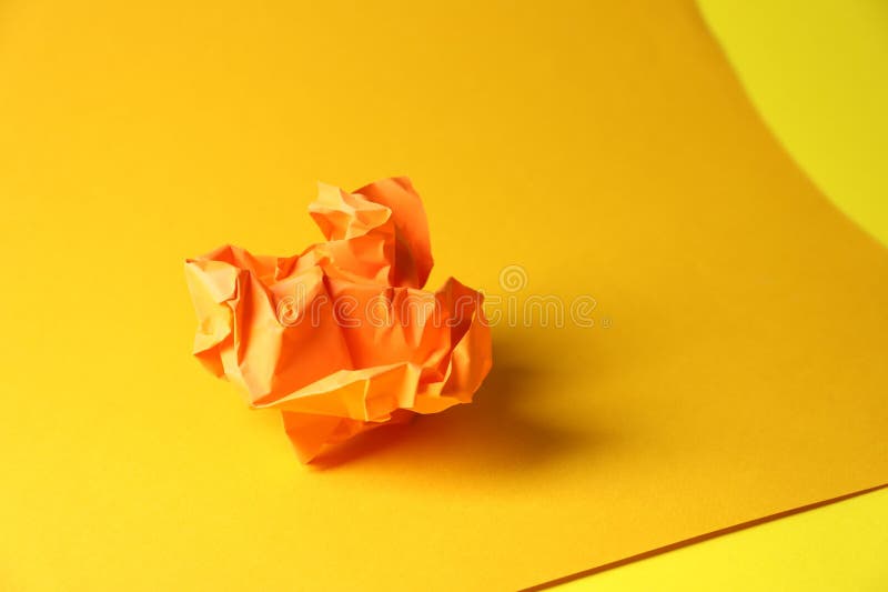 Orange Crumpled Paper on Yellow Background, Space for Text Stock Image ...